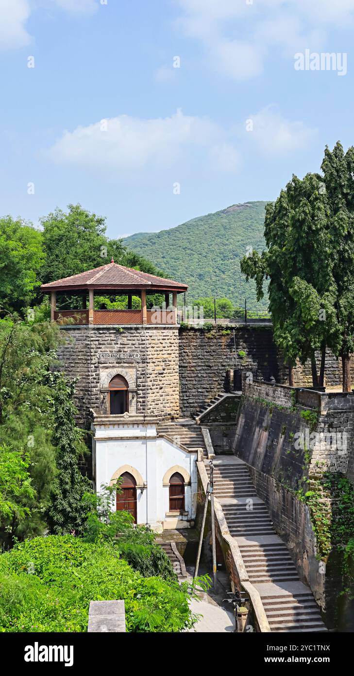 View of the entrance tower of Uparkot Fort, Junagadh, Gujarat, India ...