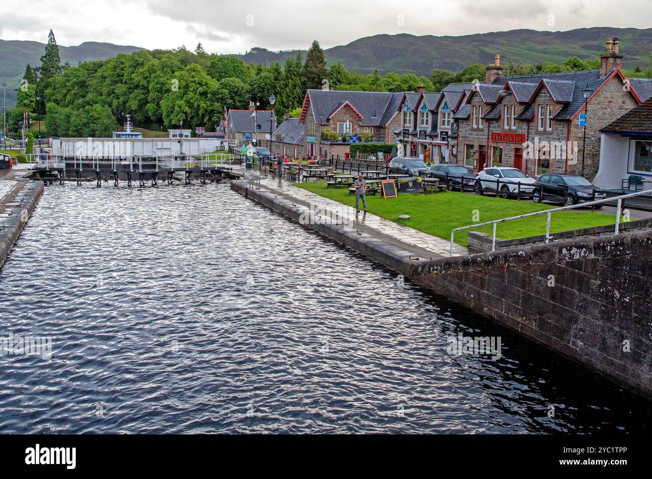 The Caledonian Canal flowing through the locks at Fort Augustus Stock ...