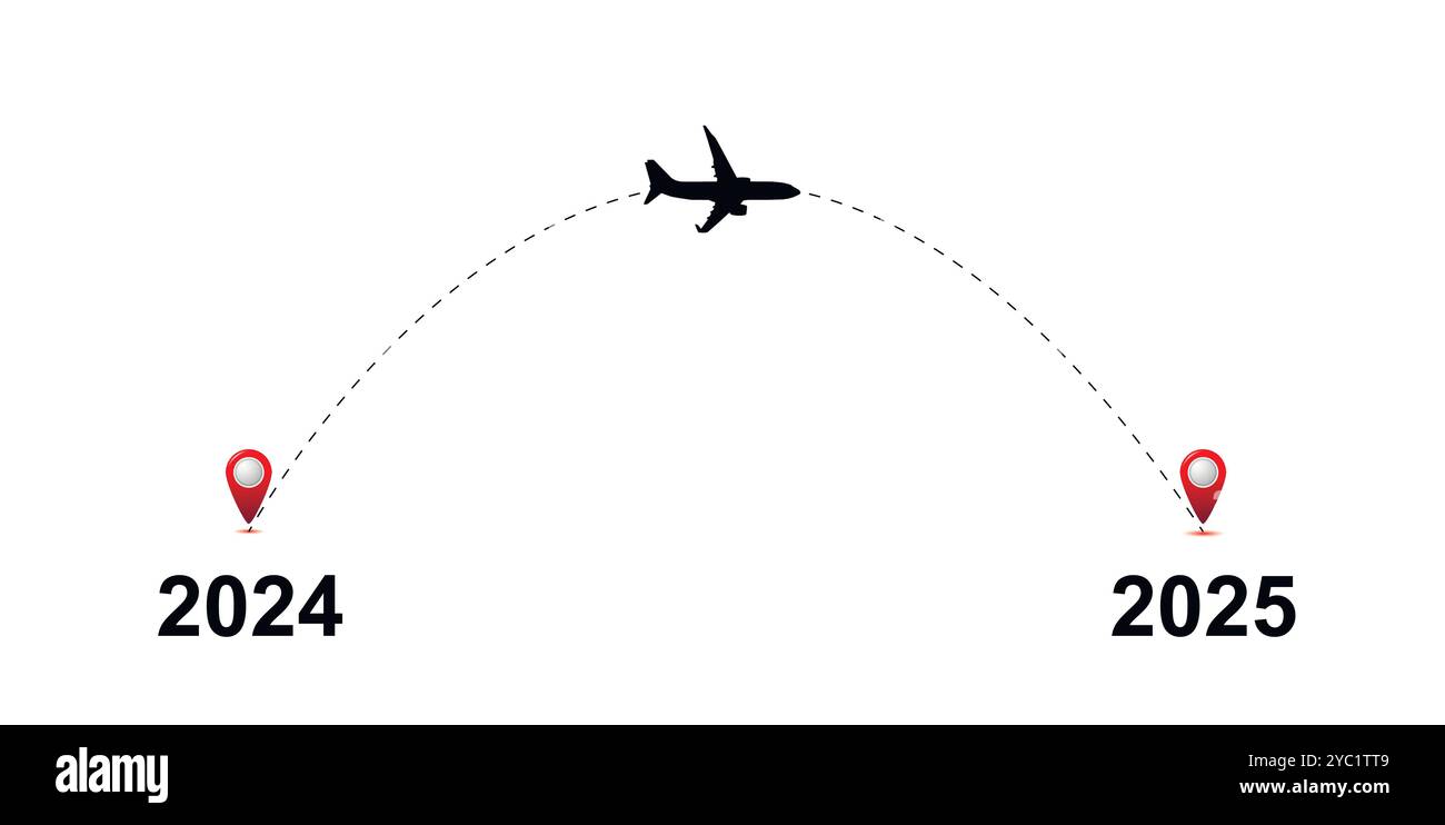 Dotted plane path from 2024 to 2025. The concept of meeting the New ...