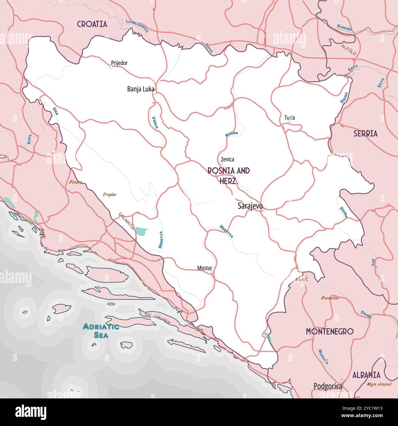 Simple outline map of Bosnia and Herzegovina coloring page Stock Vector ...