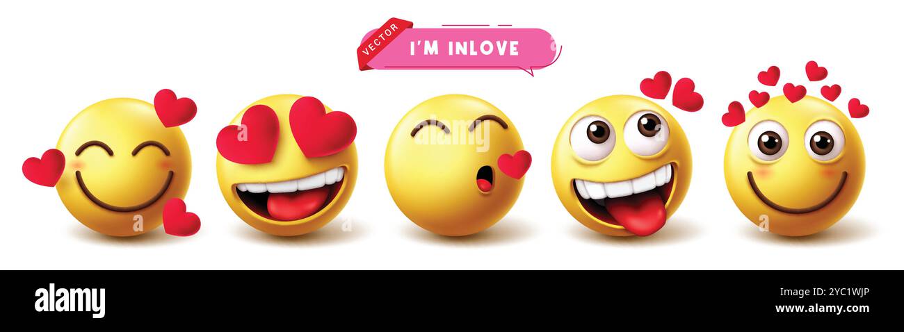 Emoji in love characters vector set. Emojis emoticon character in 3d in ...
