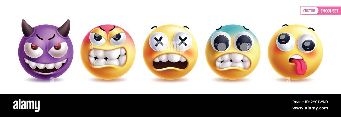 Emoji 3d emoticon character vector set. Emojis facial expression ...