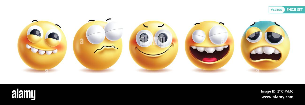 Emoji emoticon characters vector set. Emoticon character collection in ...