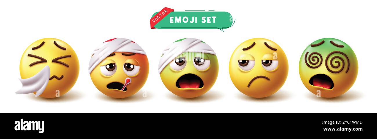 Emoji sick characters vector set. Emoticon and emojis illness like ...