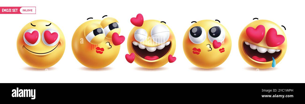 Emoji in love characters vector set. Emojis love emoticon characters ...
