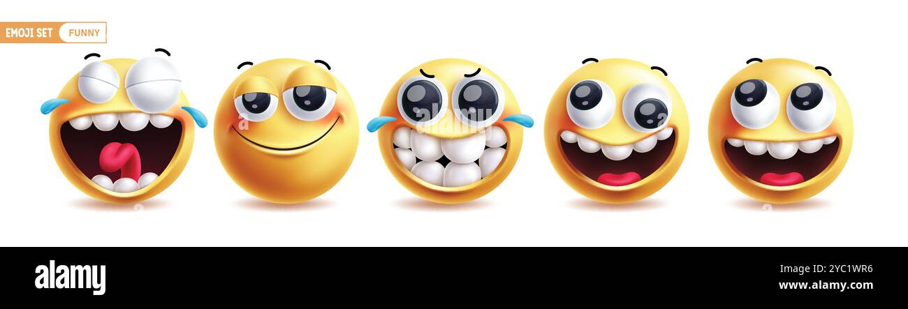 Emoji funny emoticons characters vector set. Emojis emoticon characters ...