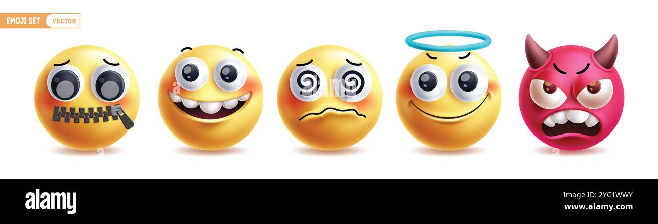 Emoji emoticon characters vector set. Emojis 3d emoticon character in ...