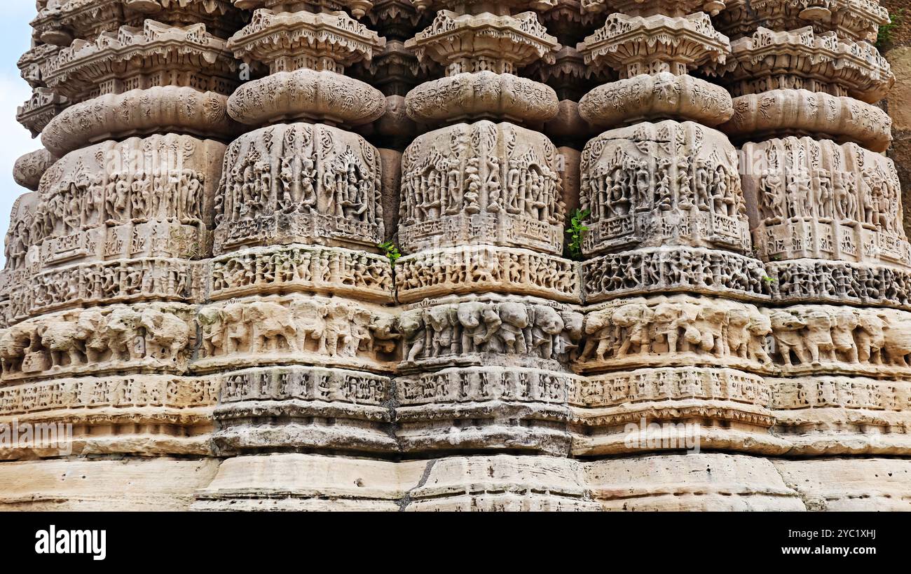Carvings of Hindu deities and animals on the backside of Sankaleshwar ...