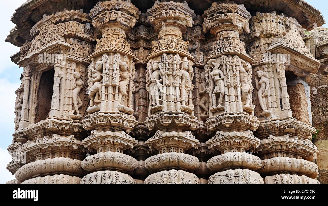 Carvings of Hindu deities and animals on the backside of Sankaleshwar ...
