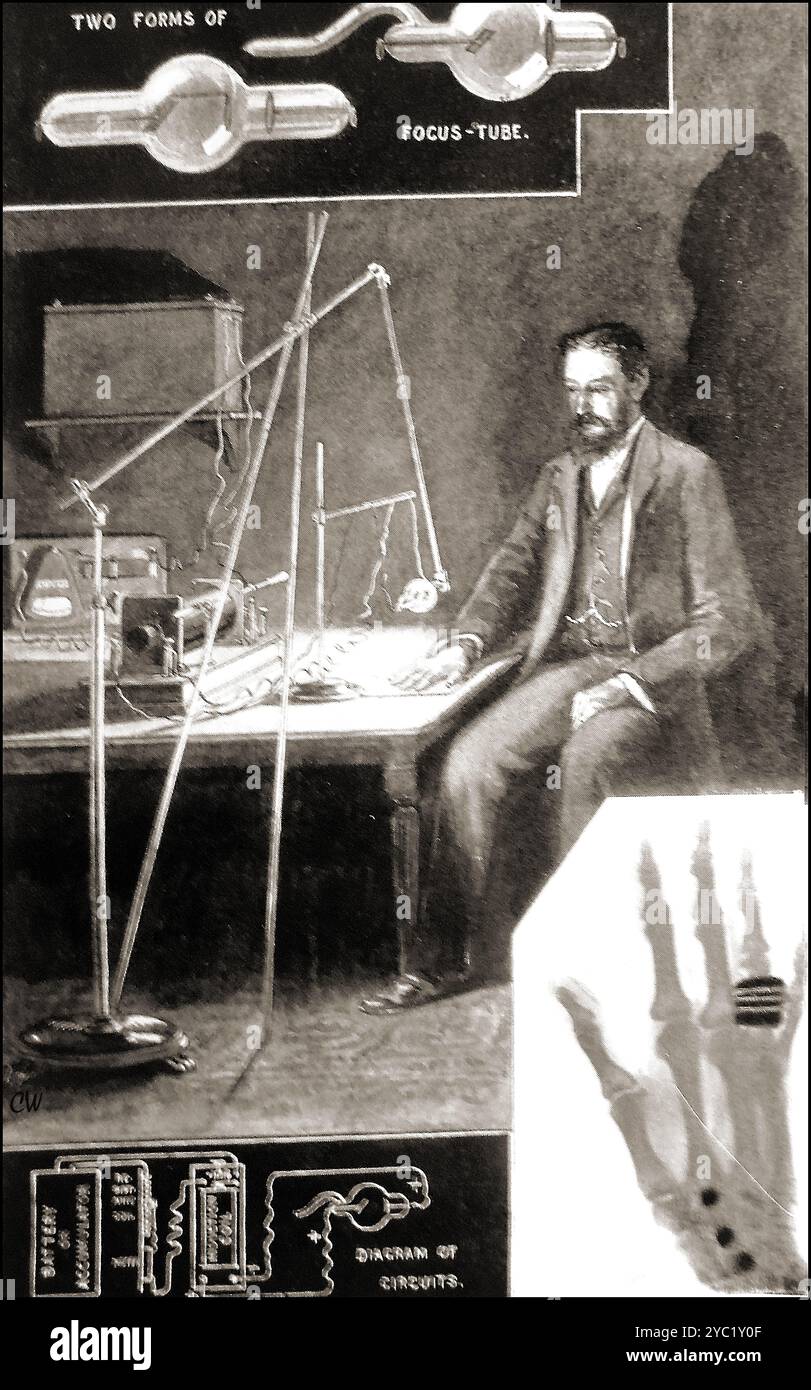 An early illustration of one of the first x-ray machines in use in ...