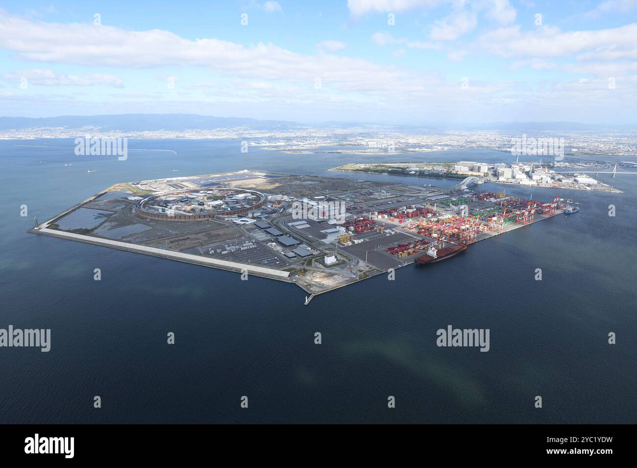 An aerial photo shows Yumeshima, the venue for Expo 2025 Osaka, Kansai ...