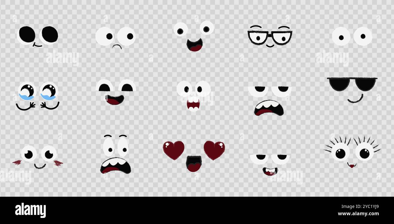 Face emotions, comic expressions, cute crazy eyes collection isolated ...