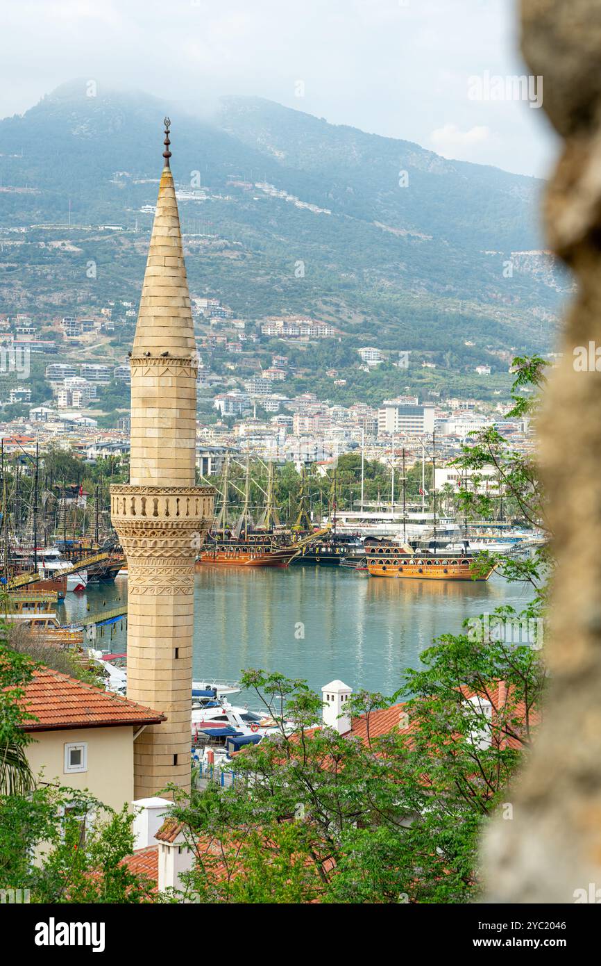 View of Alanya marina and walking path, one of the touristic districts ...