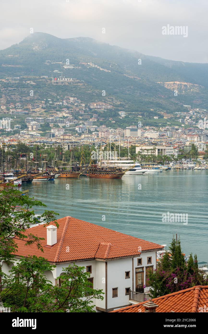 View of Alanya marina and walking path, one of the touristic districts ...