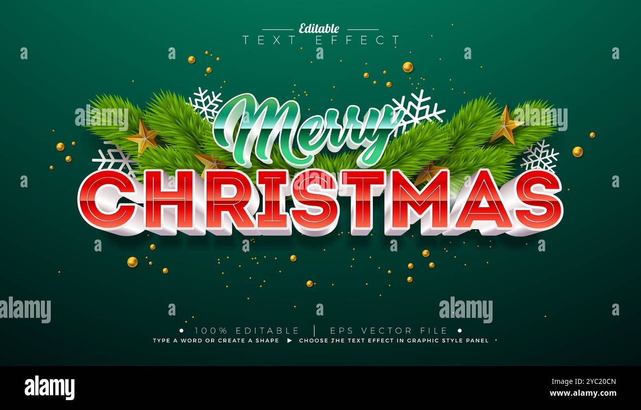 Merry Christmas 3D Text Effect Design. Editable and Scalable Vector ...