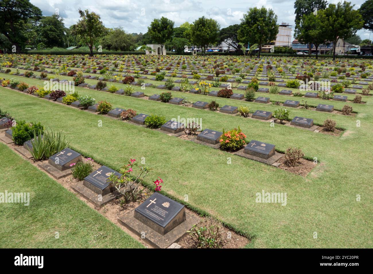 Tombs and graves at Kanchanaburi War Cemetery, a prisoner of war (POW ...