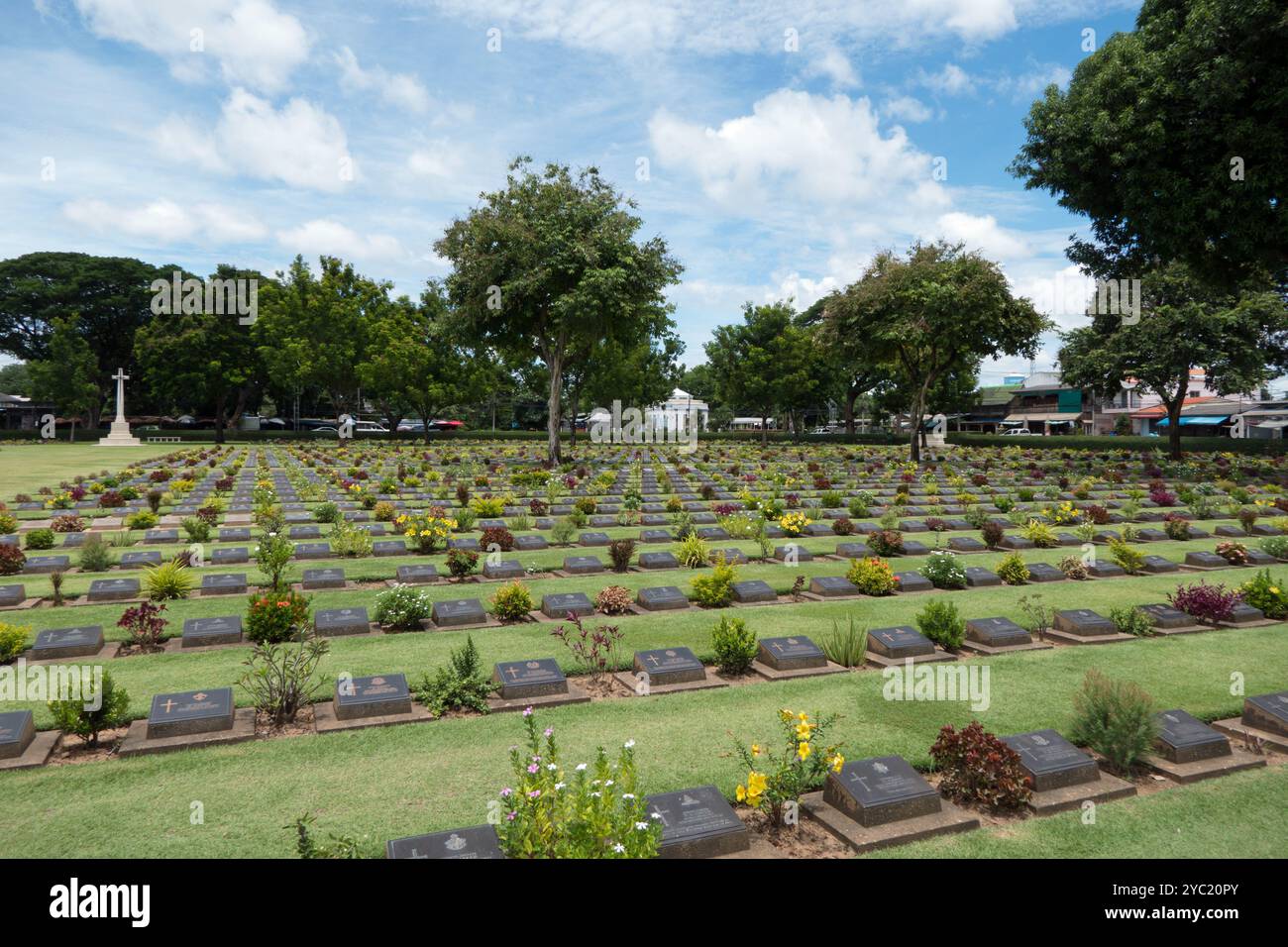 Tombs and graves at Kanchanaburi War Cemetery, a prisoner of war (POW ...