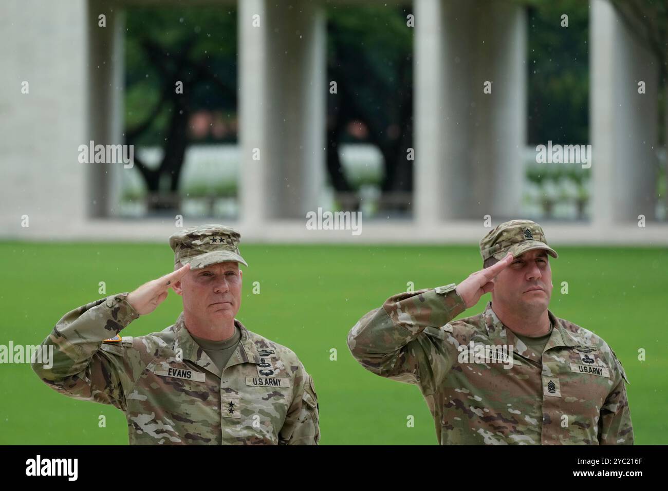 U.S. Maj. Gen. Marcus Evans, left, commanding general of the U.S. Army ...