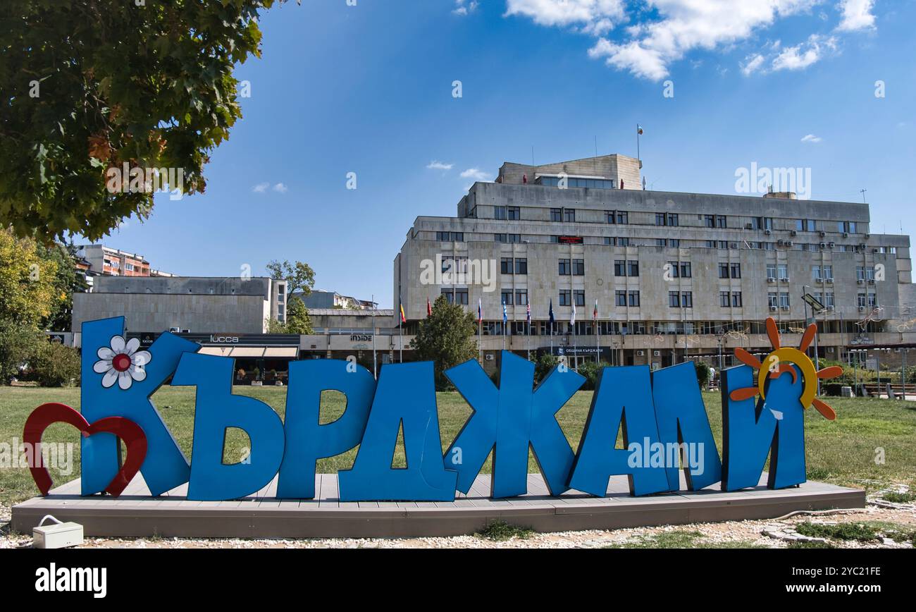 Sign Kurdjali in Cyrillic letters,Bulgaria Stock Photo - Alamy