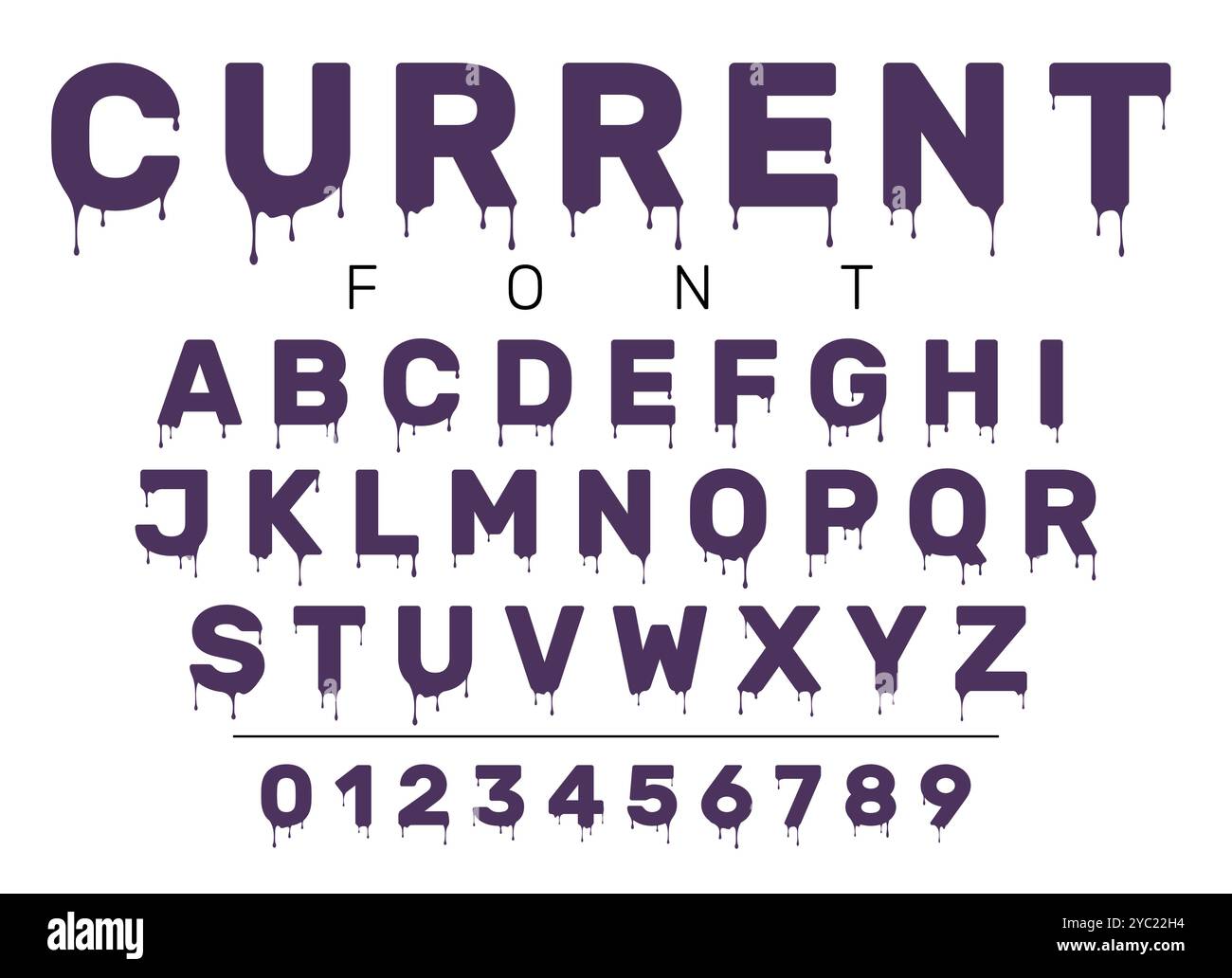 Liquid lettering. Melting font. Dripping drops alphabet. Letters and numbers design. Viscous ...