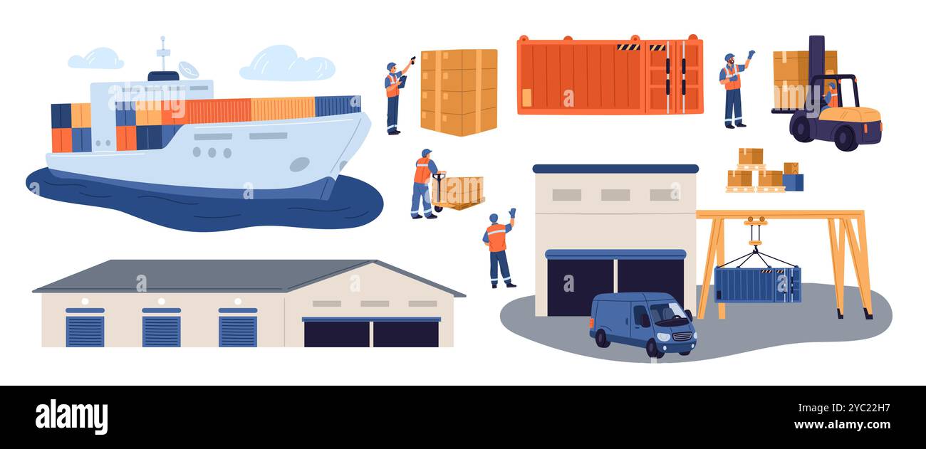 Logistics and delivery. Cargo transport. Warehouse worker in uniform ...