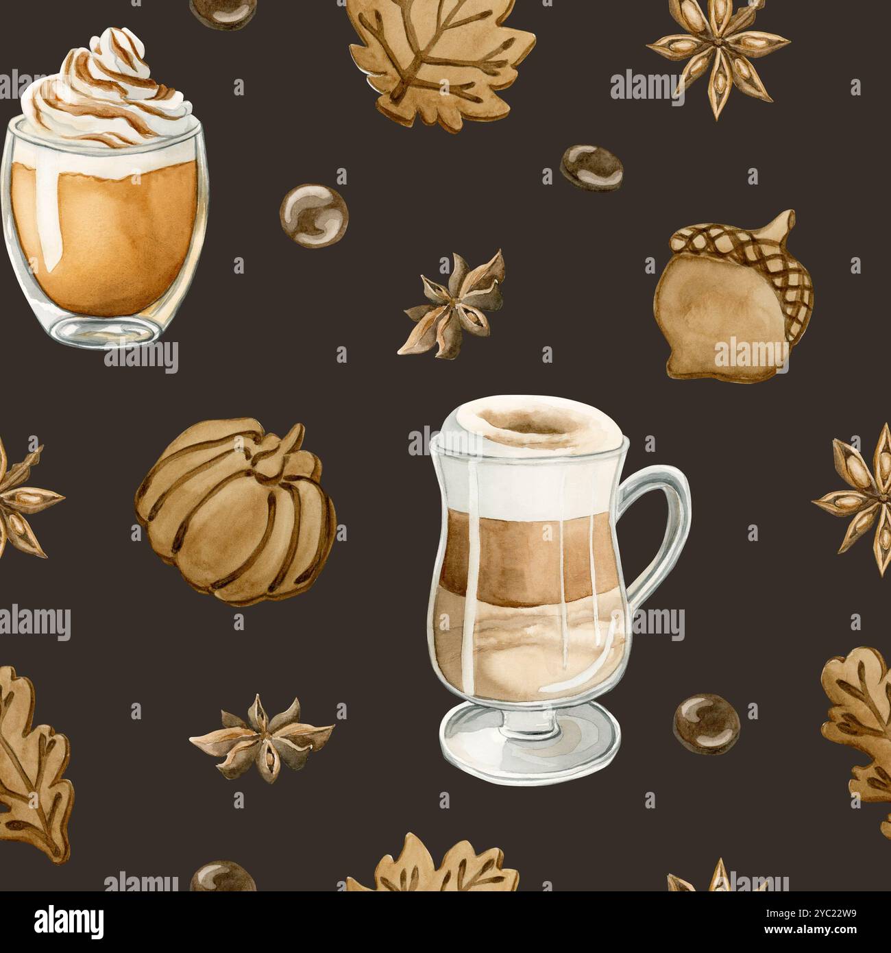 Coffee Latte Macchiato, Pumpkin Spice Latte Coffee and Autumn leaves ...
