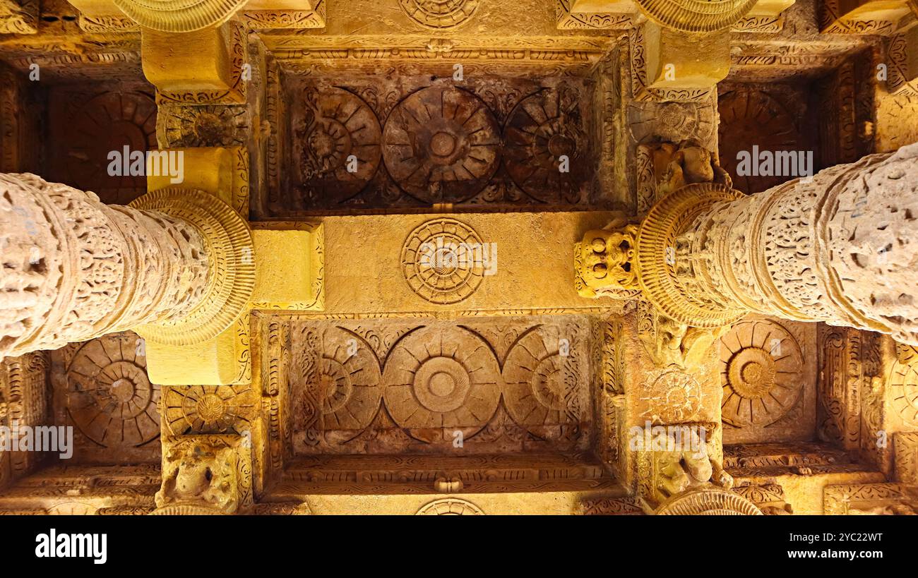Carving details on the ceiling and pillars of Navlakha Temple, Sejakpur ...