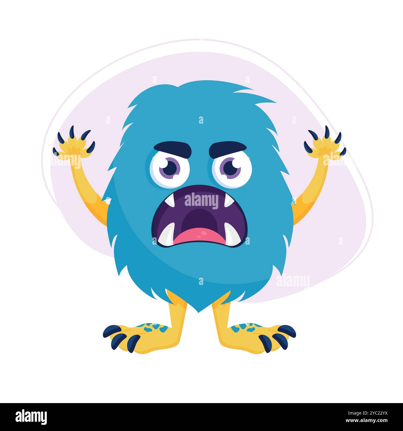 Cute cartoon angry monster. Funny blue fluffy creature in childish ...