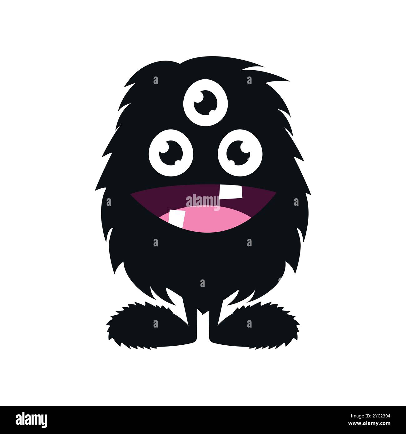 Cute cartoon fluffy monster. Funny black creature in childish style ...