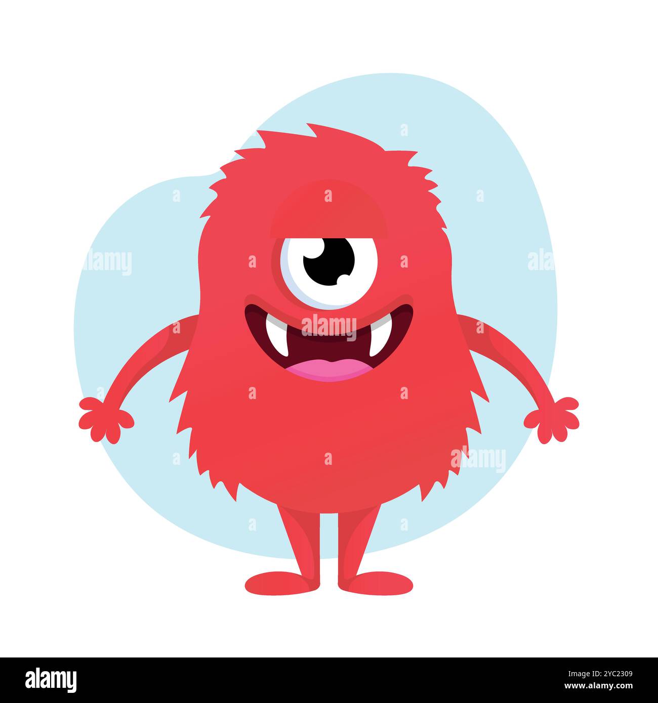 Cute cartoon fluffy monster. Funny red creature in childish style ...