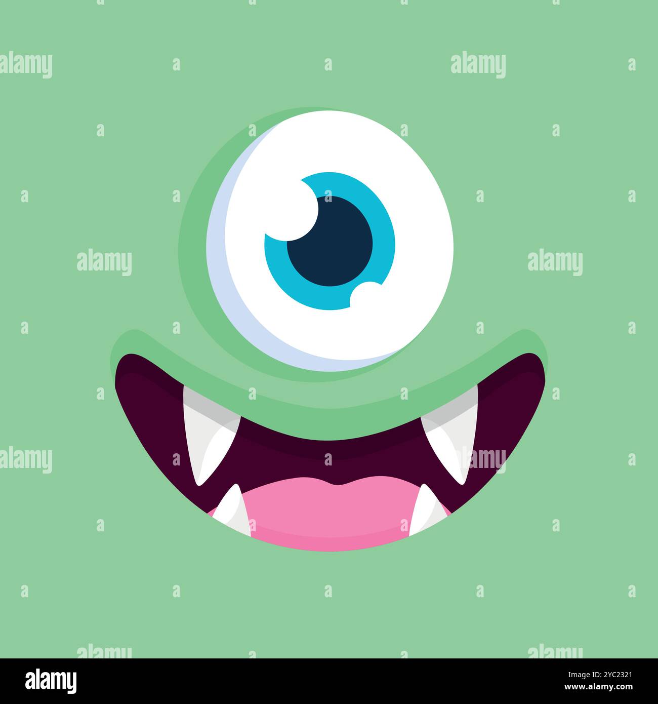 Cute cartoon one eyed monster face background. Funny smiling monster ...