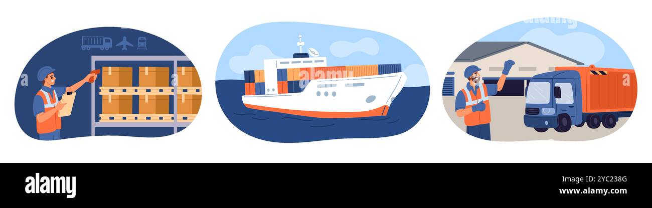 Cargo delivery scenes. Global logistics and transportation. Supply ...