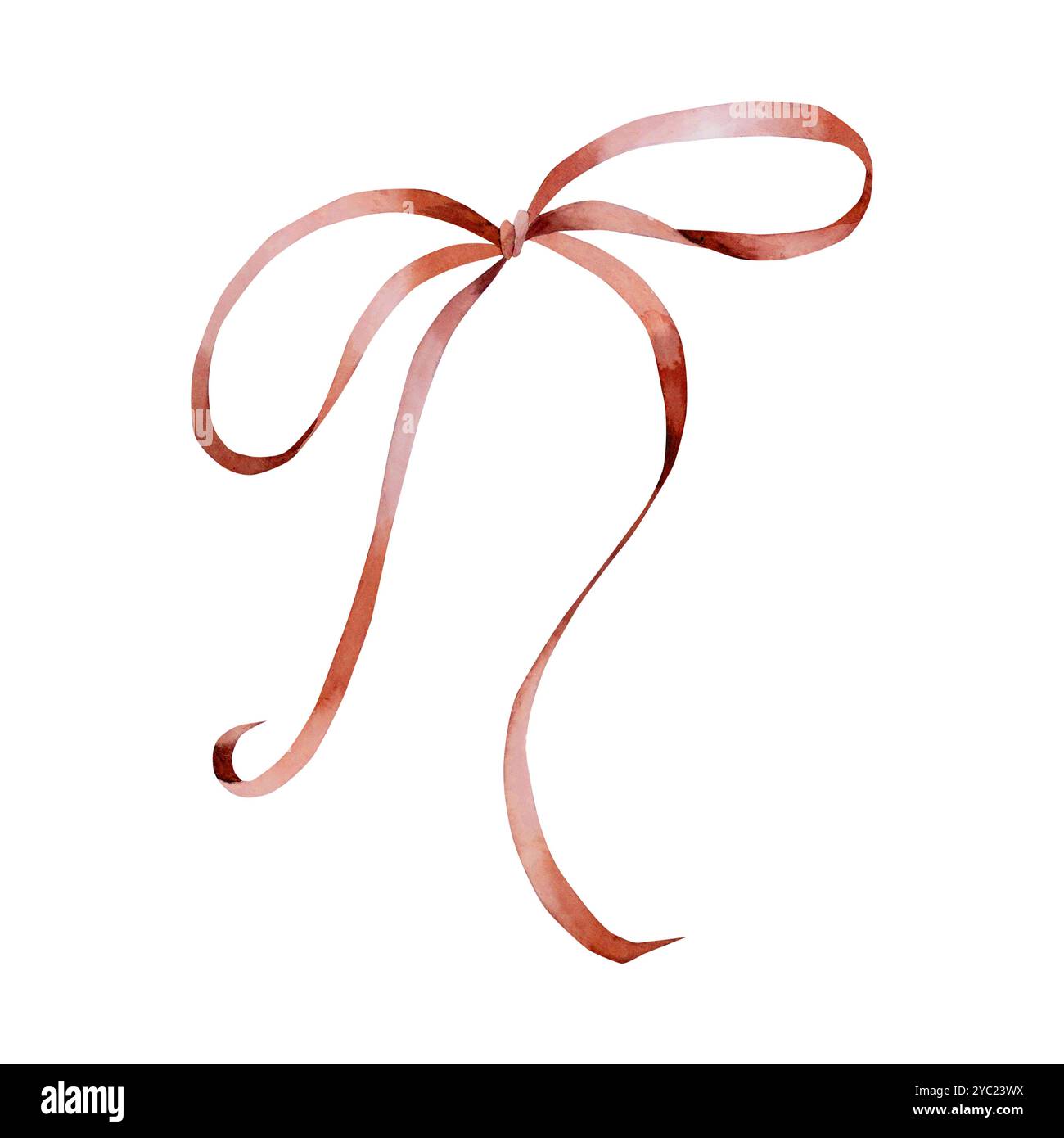 Red ribbon bow. Trendy Coquette style. Watercolor hand painted ...