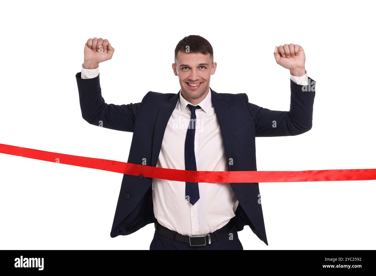 Businessman crossing finish line red hi-res stock photography and ...