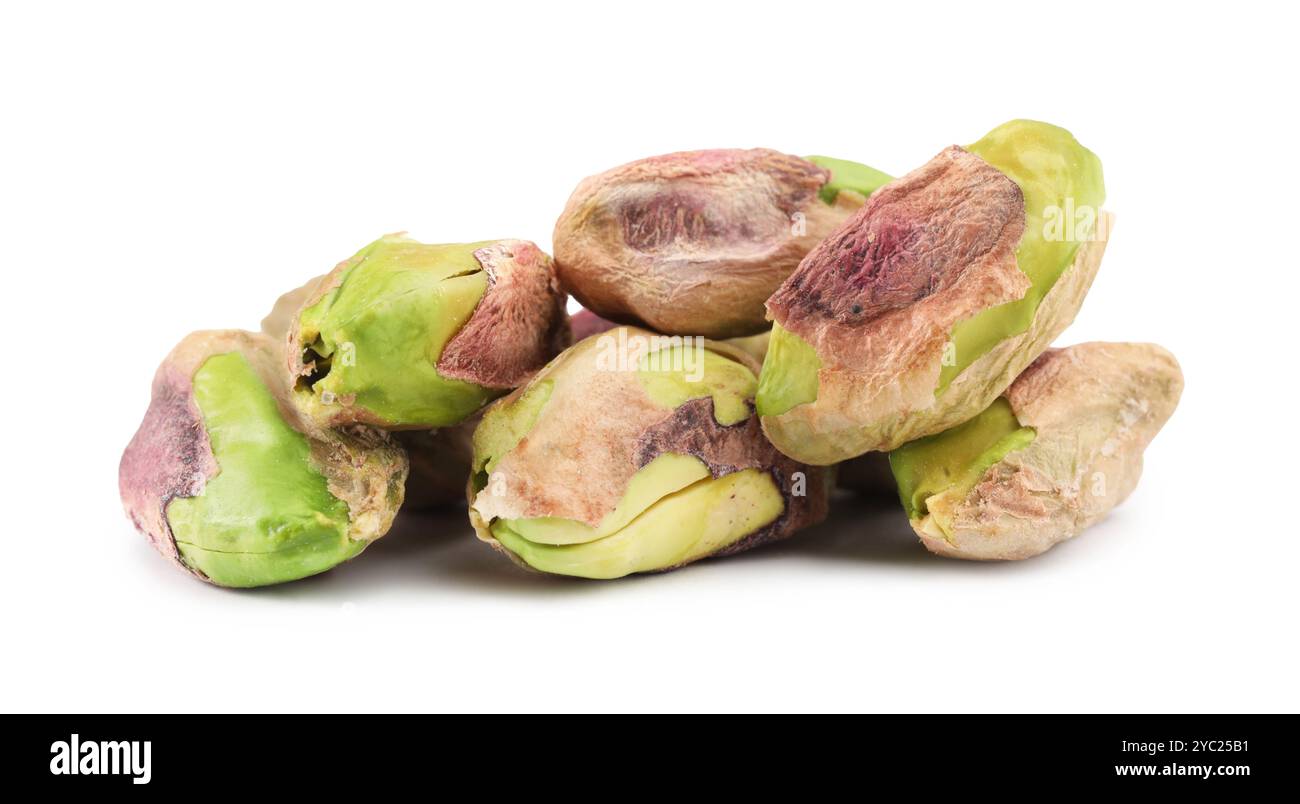 Tasty peeled pistachio nuts isolated on white Stock Photo - Alamy