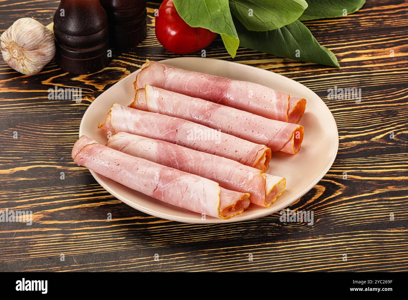 Italian sausage Prosciutto cotto ham appetizer Stock Photo - Alamy