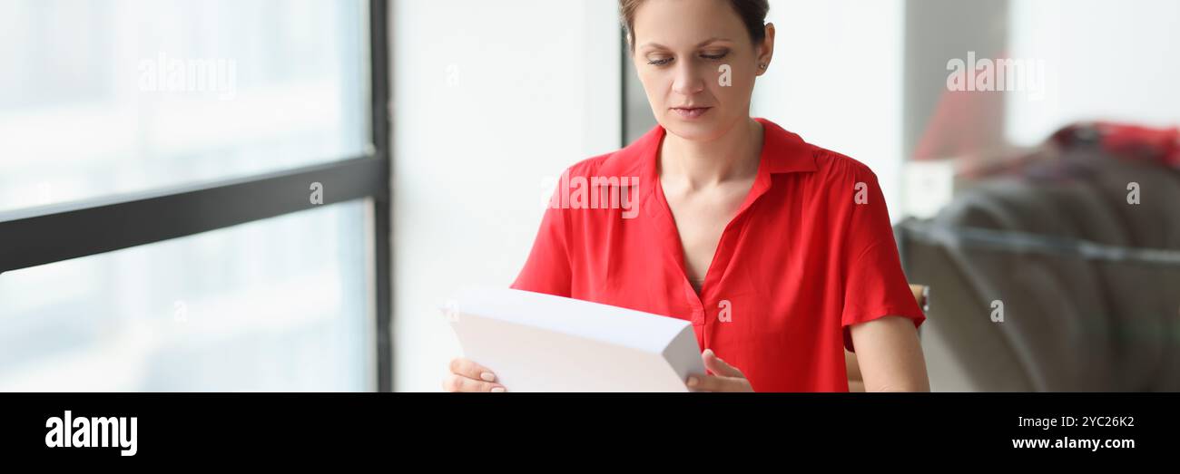 Female secretary holds stack of blank white paper sheets Stock Photo ...