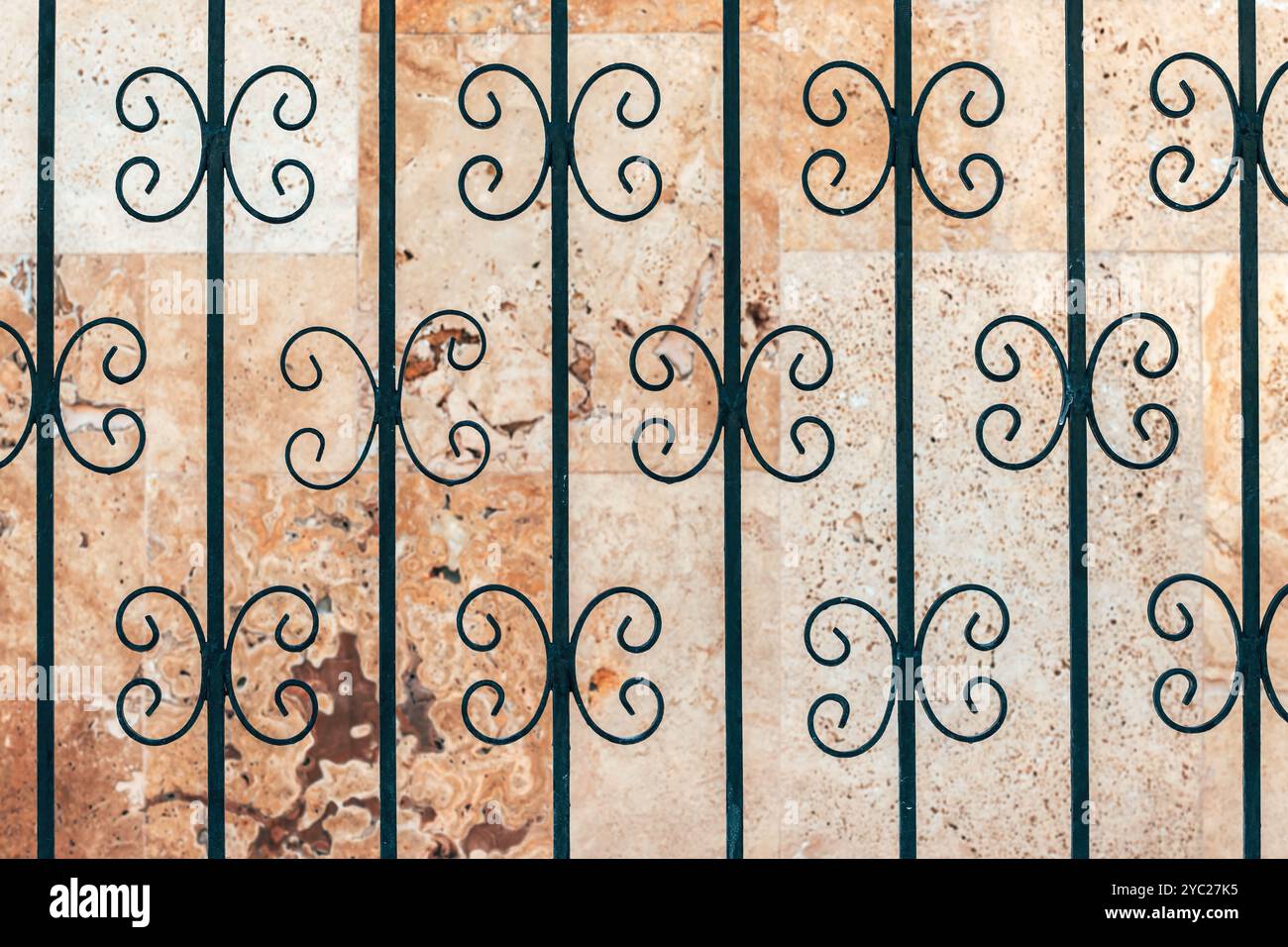 Wrought iron fence pattern as background, selective focus Stock Photo ...