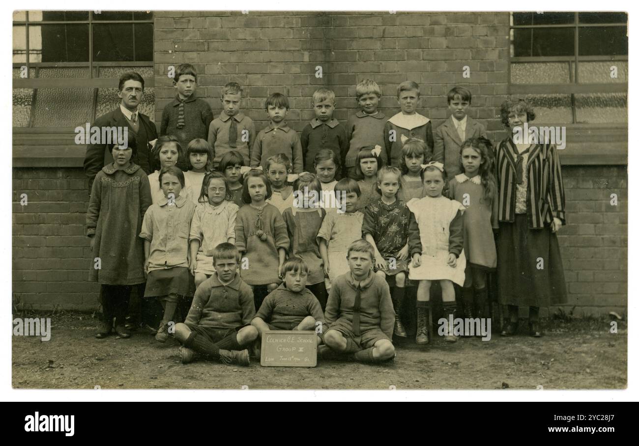 Original 1920's postcard schoolyard portrait of infant school children ...
