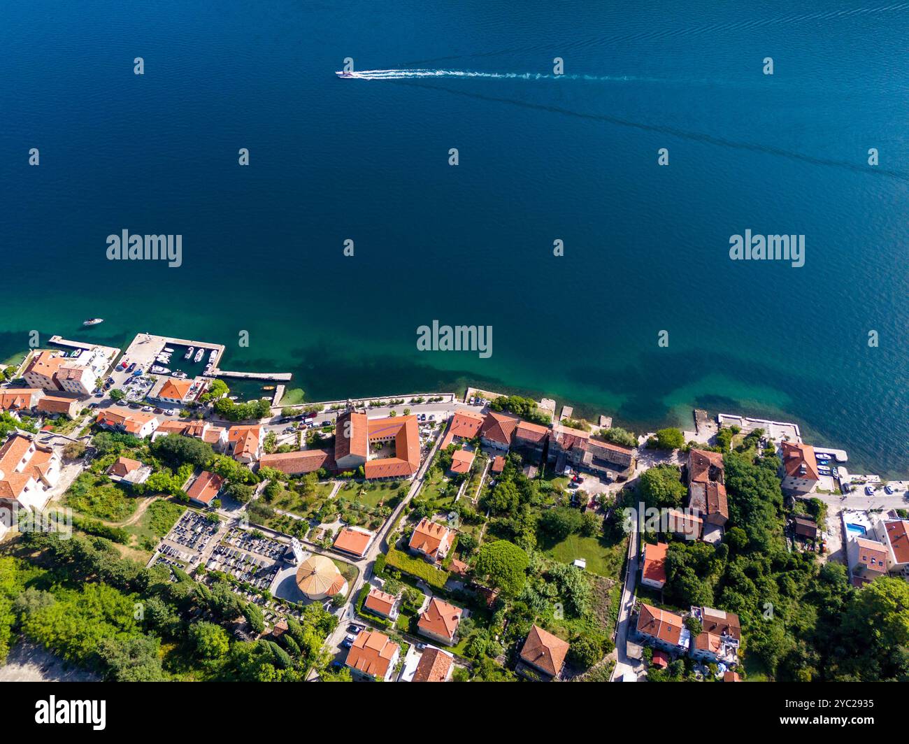 Mediterranean coastline with piers and boats. Drone view Stock Photo ...