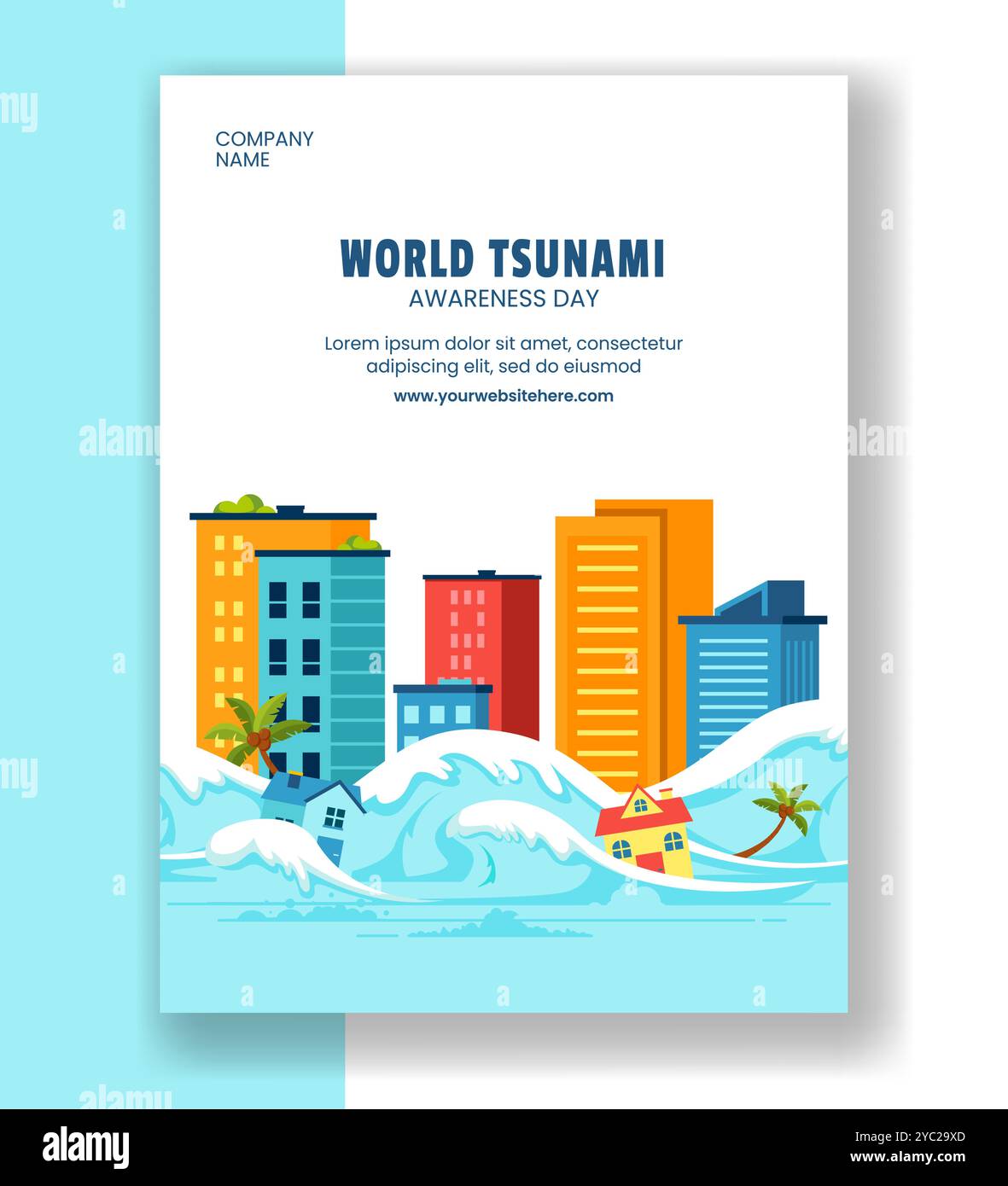Tsunami Day Awareness Poster Flat Cartoon Design for Social Media ...