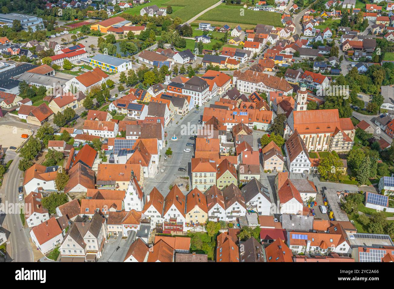 View of Monheim in the Monheimer Alb in the Swabian district of Donau ...