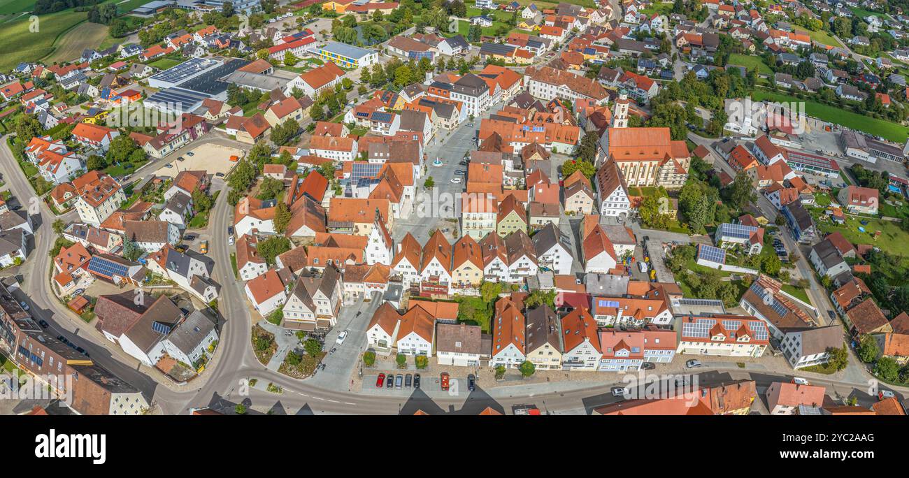 View of Monheim in the Monheimer Alb in the Swabian district of Donau ...