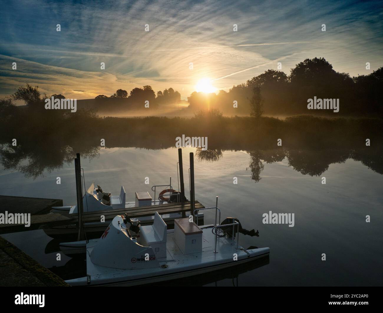 Flying over boat anchored river hi-res stock photography and images - Alamy