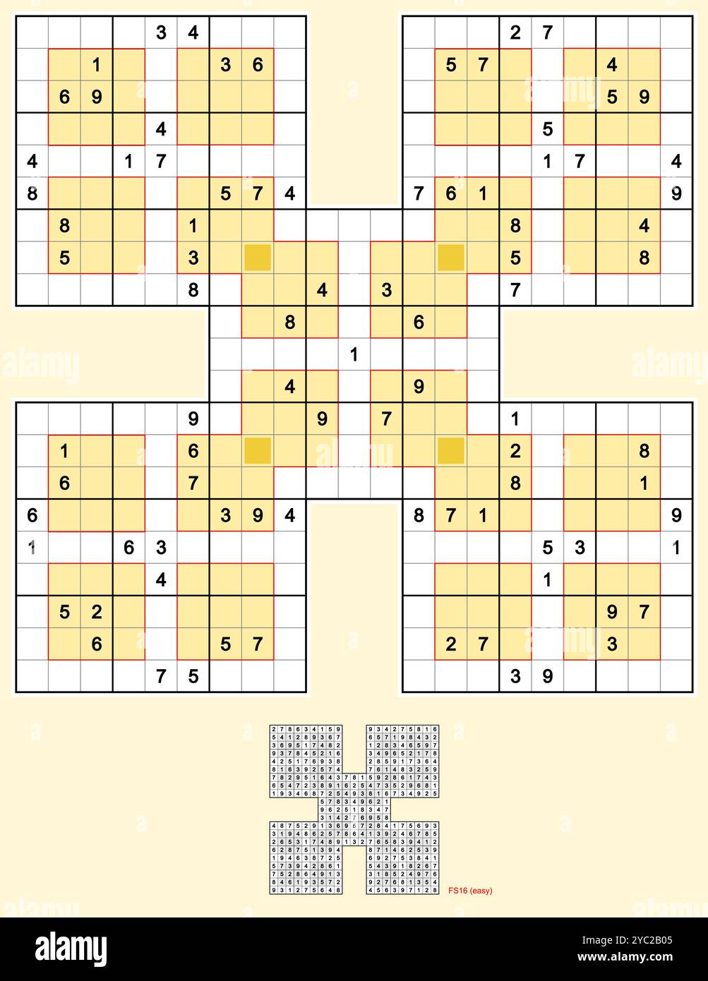 Samurai Sudoku with windoku variant. Five overlapping windoku puzzles ...