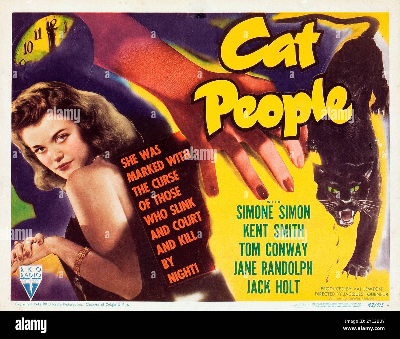 Cat People (RKO, 1942). Title Lobby Card - Simone Simon, Kent Smith ...