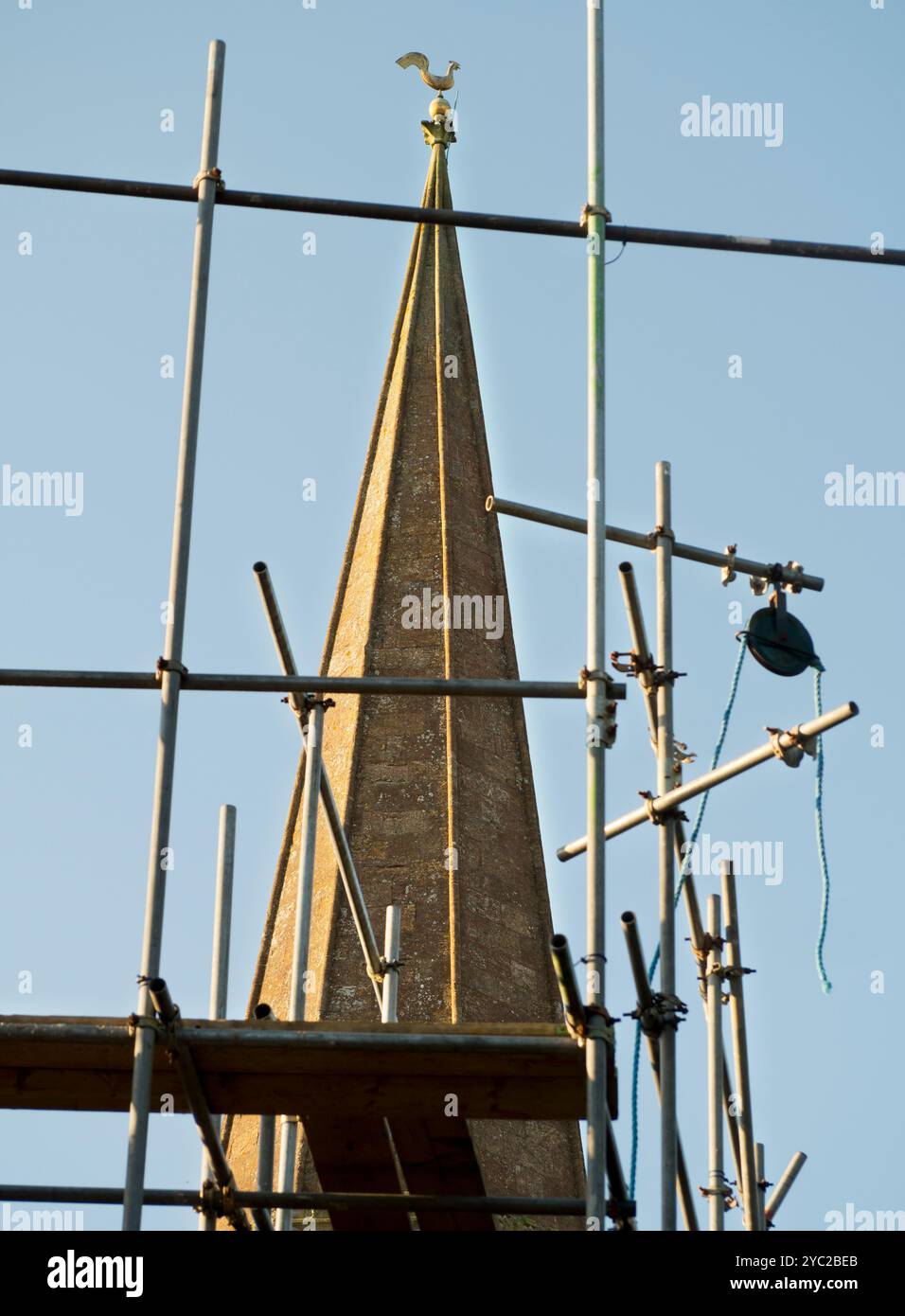 A view of the spire of St Helens Church, Abingdon, partially obscured ...