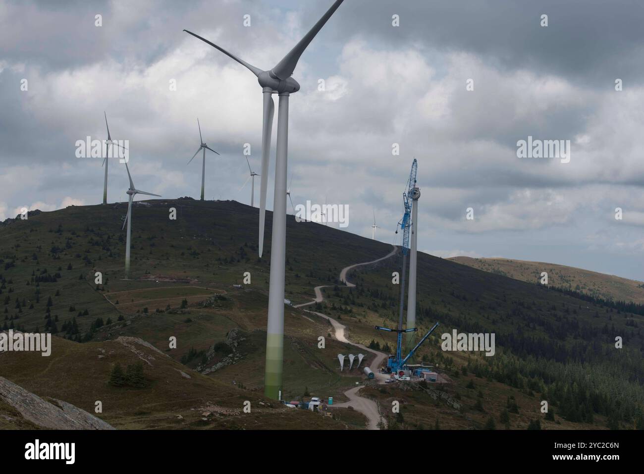 construction site of wind power plant in a wind farm construction site ...