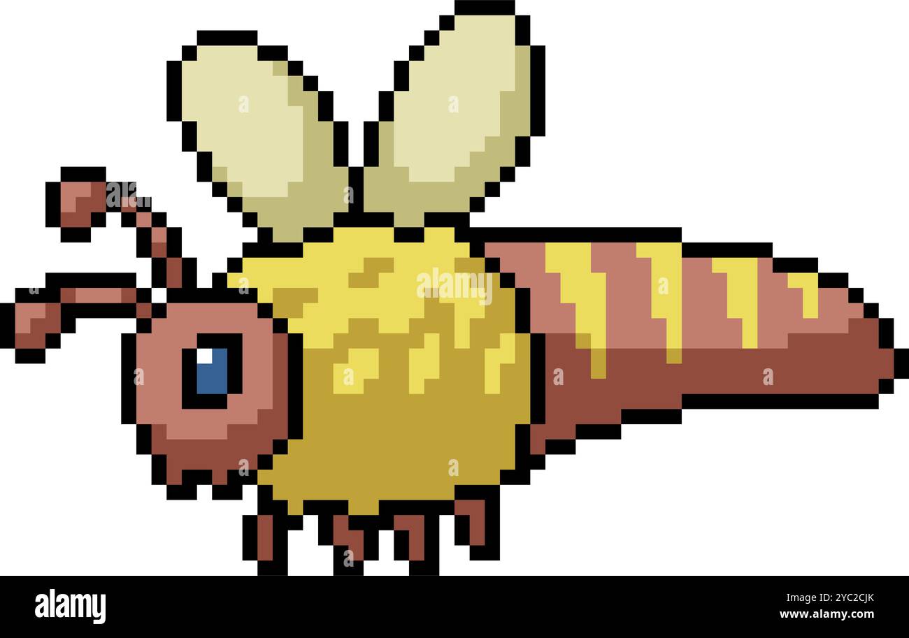 pixel art of insect fat bee isolated background Stock Vector Image ...