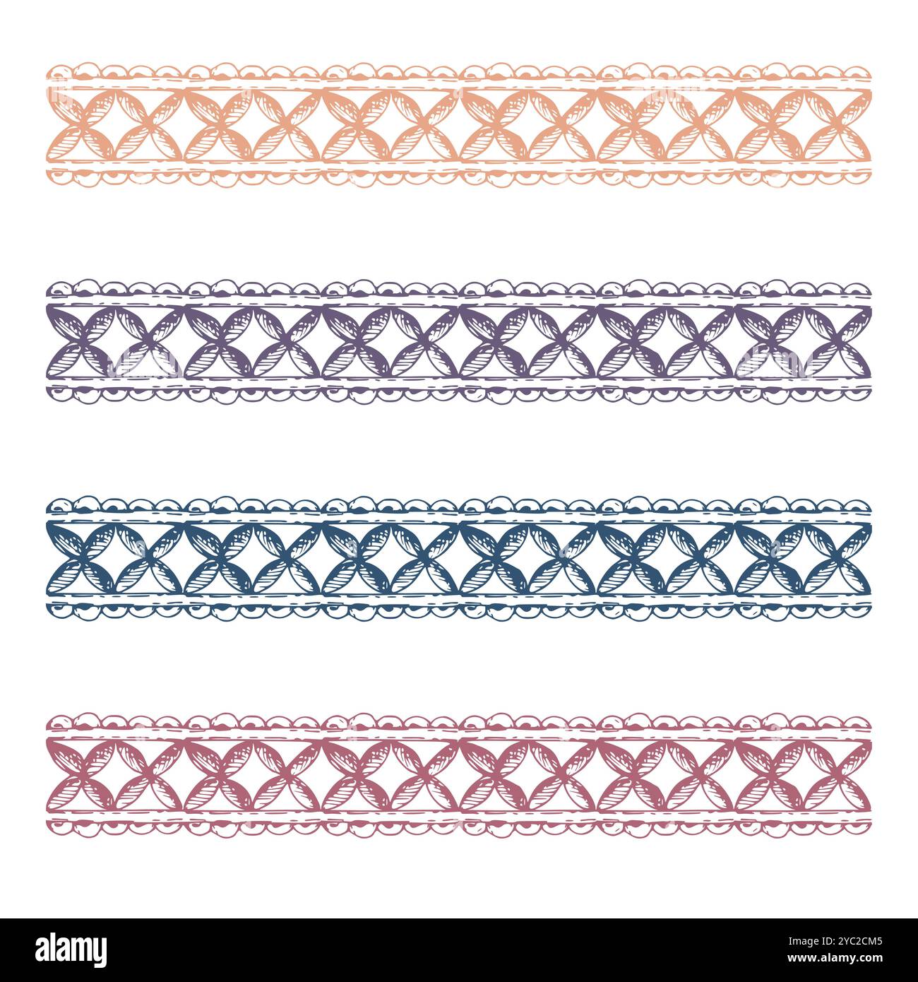 Ribbon lace braid zigzag tassel. Hand drawn ink vector illustration ...